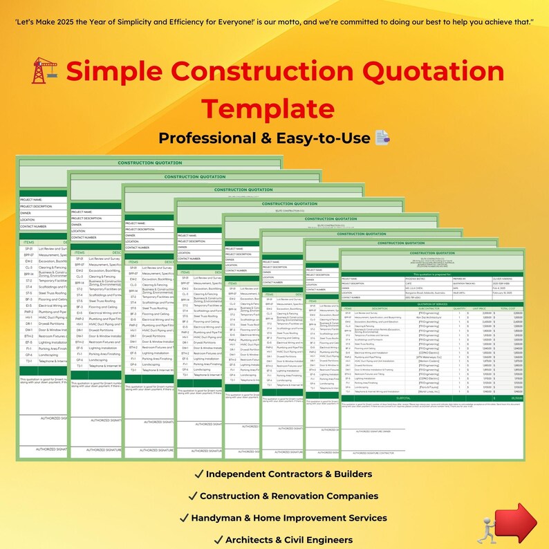 Simple Construction Quotation Templates, Contractor Estimate Sheet ...