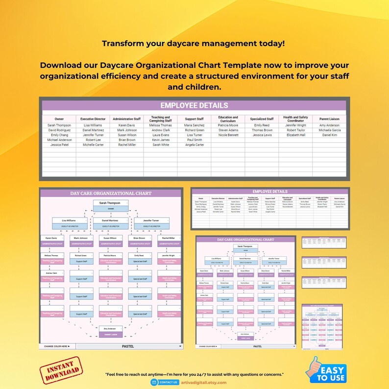 Daycare Organizational Chart Template,staff Structure & Roles, Easy ...