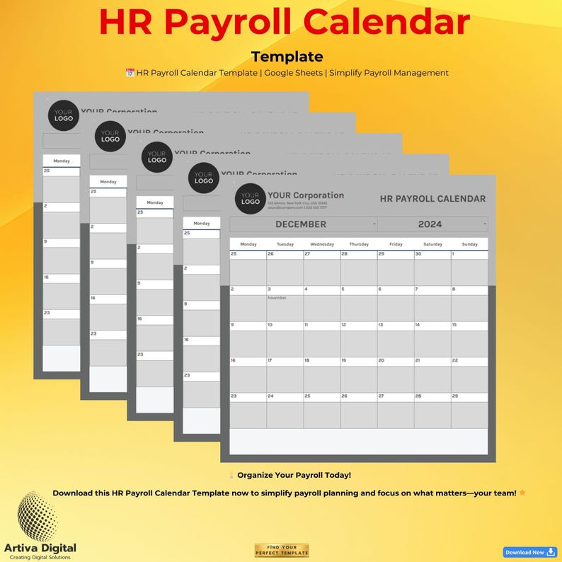 HR Payroll Calendar Template, Google Sheets, Customizable, Payroll ...