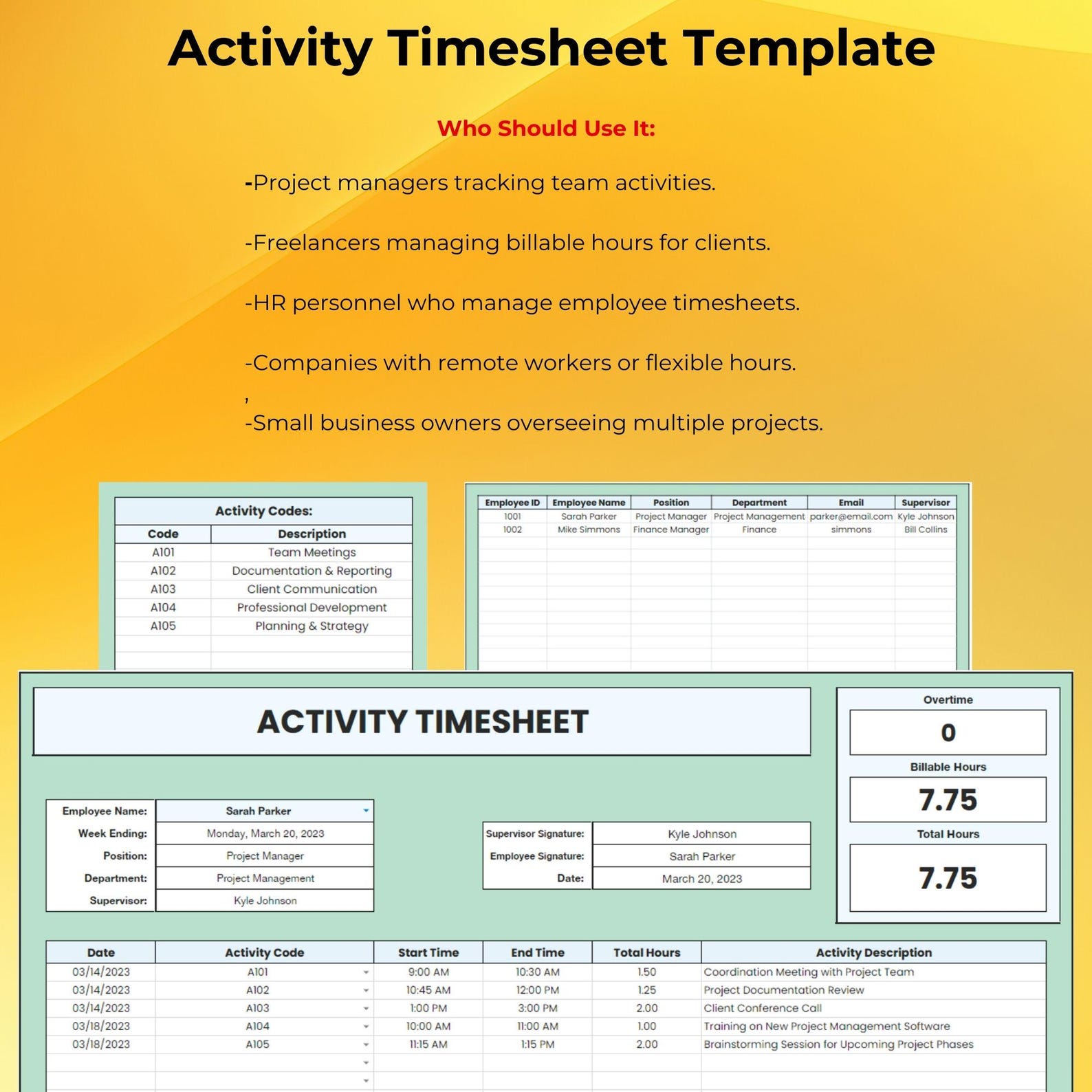 Activity Timesheet Template, Google Sheets, Track Work Hours, Employee ...