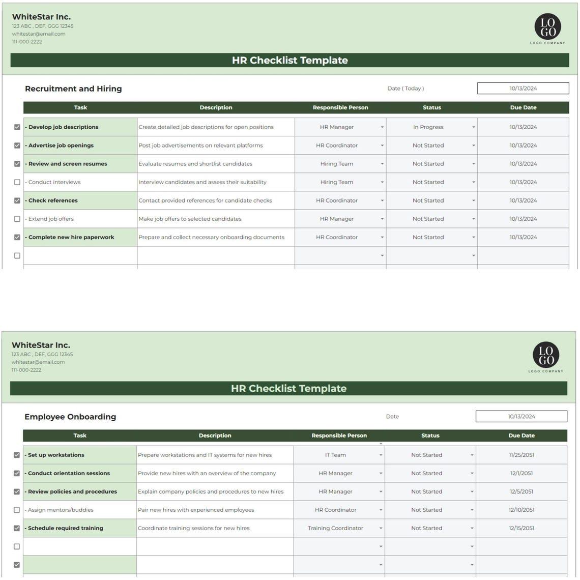 HR Checklist Template, Google Sheets for Employee Onboarding, Task ...