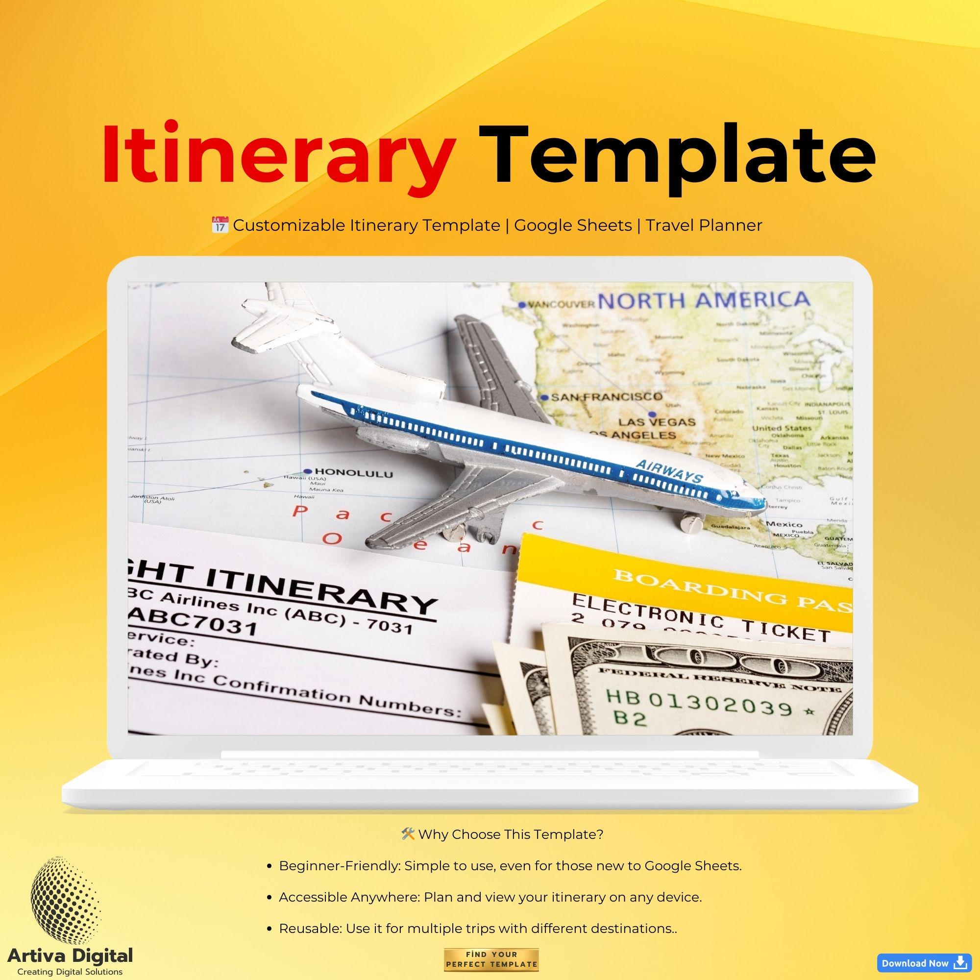 Itinerary Template, Google Sheets, Travel Planner, Customizable ...
