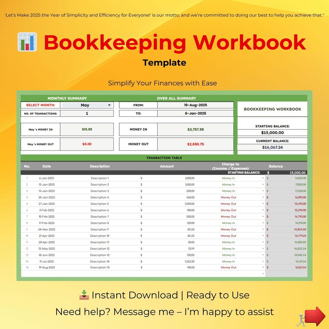 Bookkeeping Workbook Template, Google Sheets Accounting Tracker, Income ...