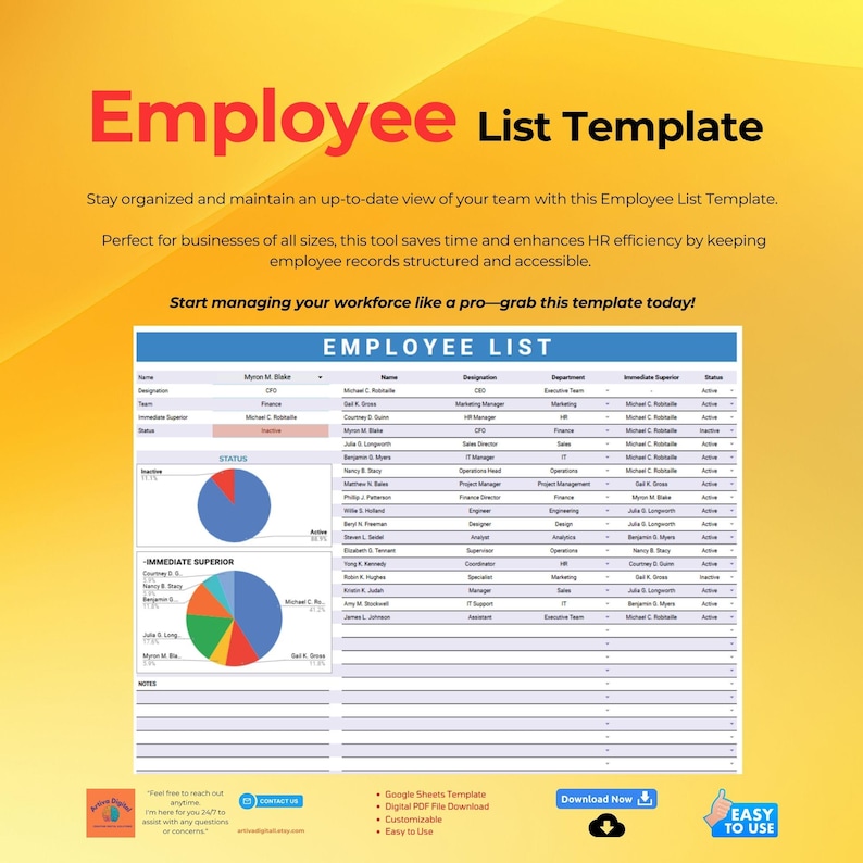 Employee List Template, Organize Employee Details, Track Roles and ...