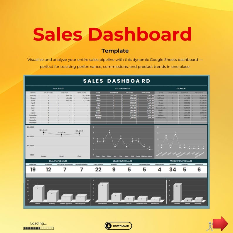 Sales Dashboard Template, Google Sheets CRM Sales Tracker, Client ...