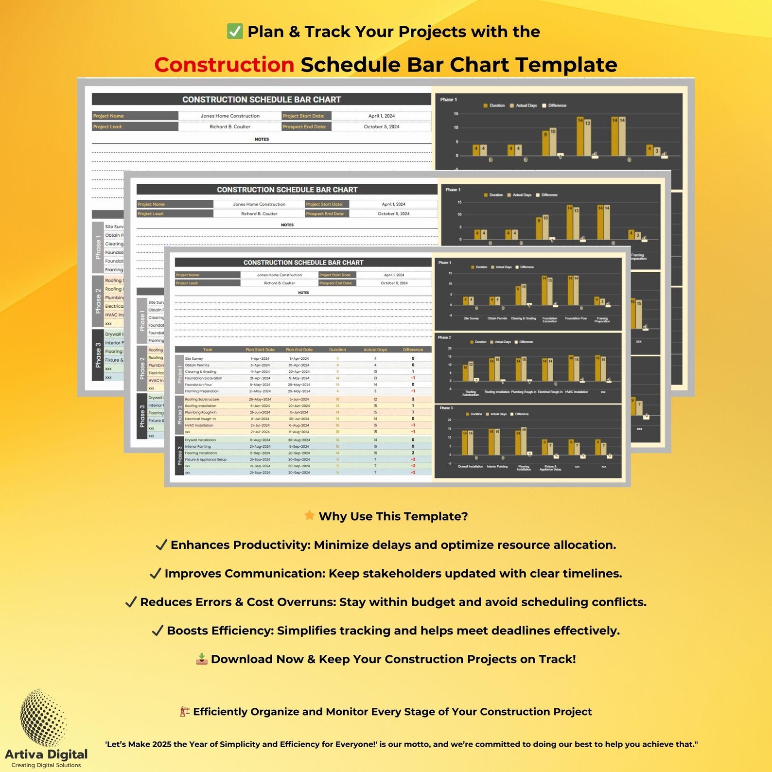 Construction Schedule Bar Chart Template, Project Management Tracker ...