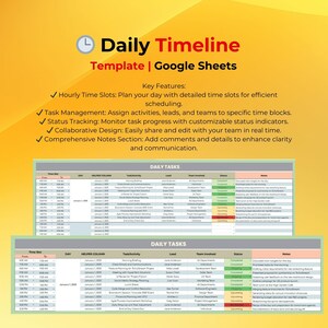 Daily Timeline Template, Google Sheets Editable Template, Task ...