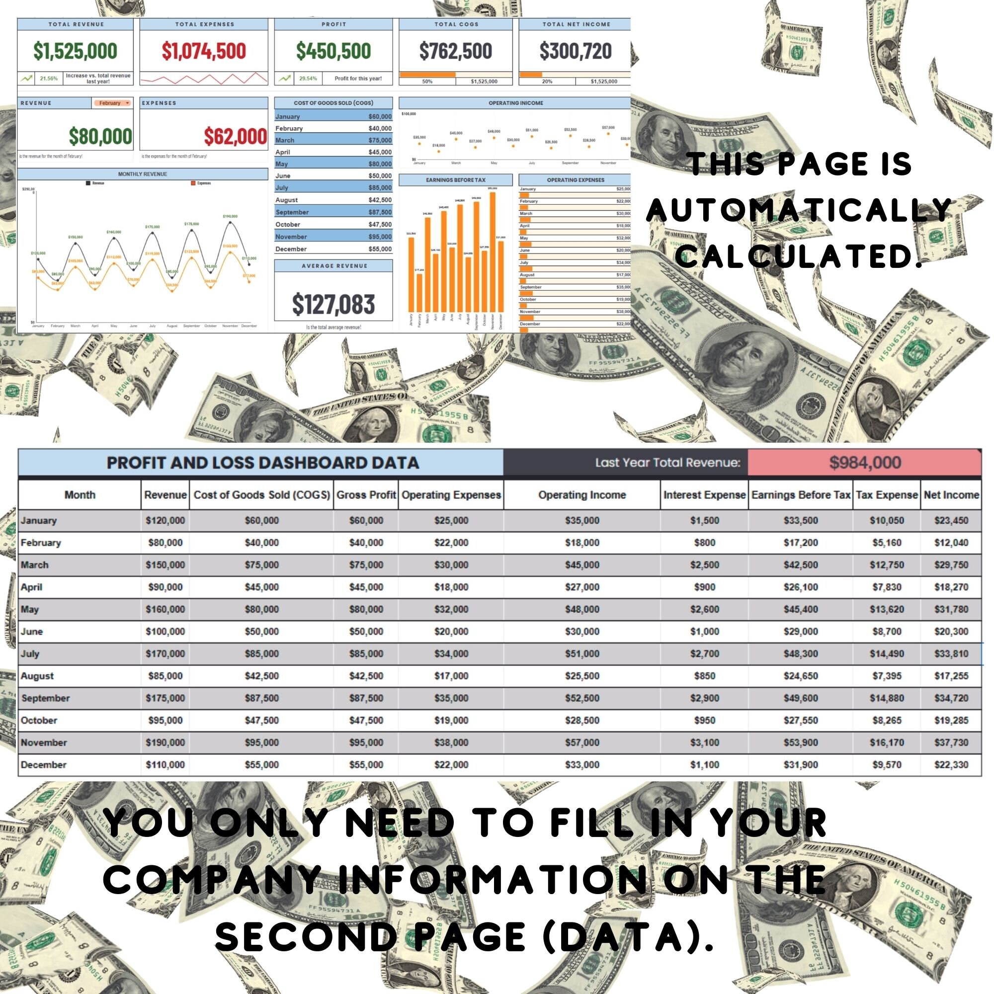 Profit and Loss Dashboard Template, Google Sheets, Financial Management, Business Accounting ...