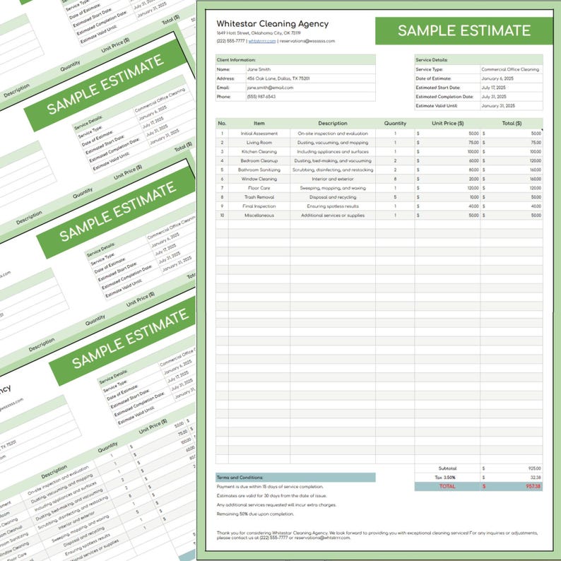 Sample Estimate Template, Google Sheets Format for Service Cost ...