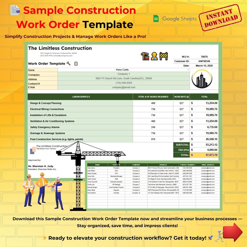 Sample Construction Work Order Template, Google Sheets Work Order ...