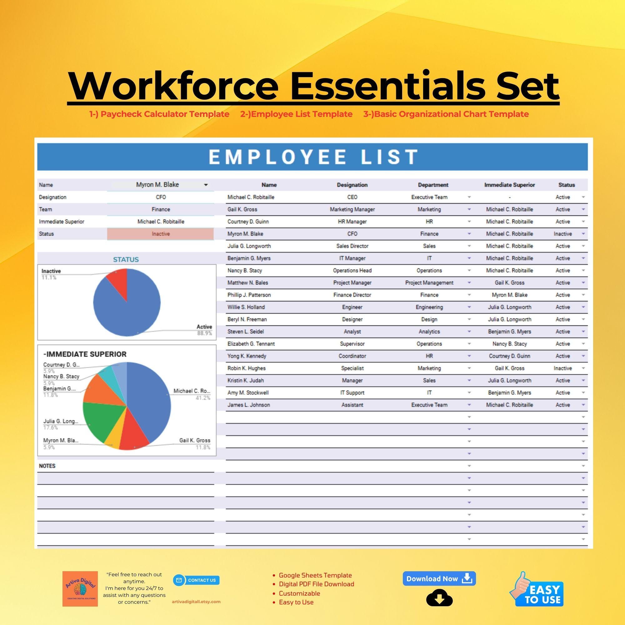 Workforce Essentials Set, Paycheck Calculator, Employee List ...