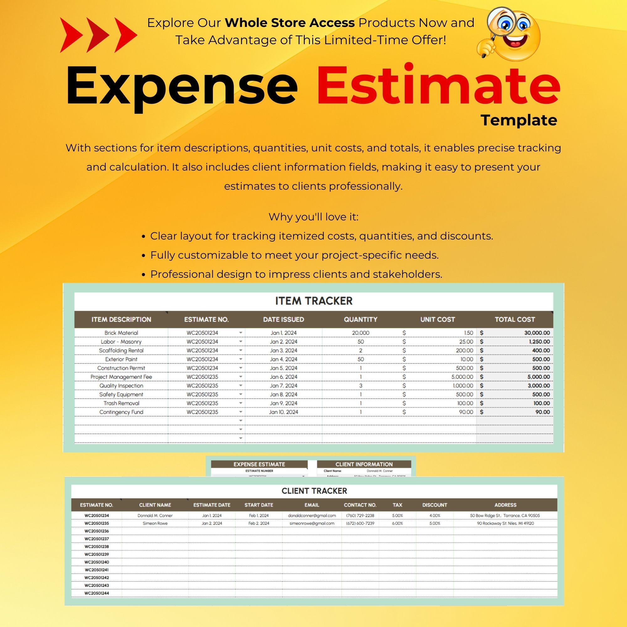 Expense Estimate Template, Editable Cost Estimator, Google Sheets ...