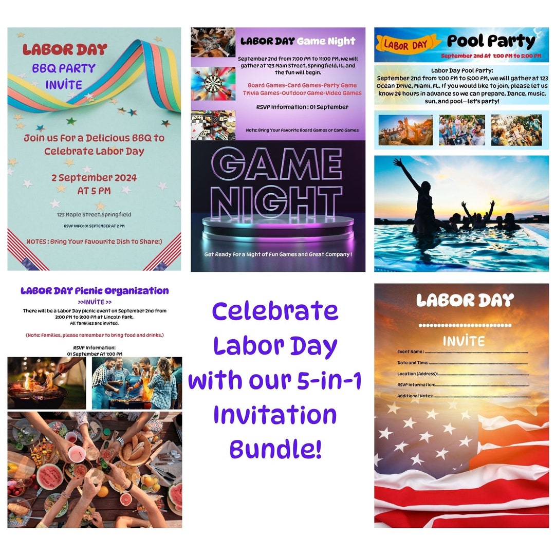 Labor Day Inviting Card, PDF, Printable, Editable Template, Party ...