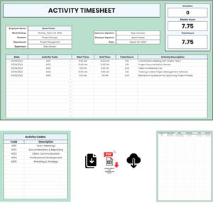 Activity Timesheet Template, Google Sheets, Track Work Hours, Employee ...