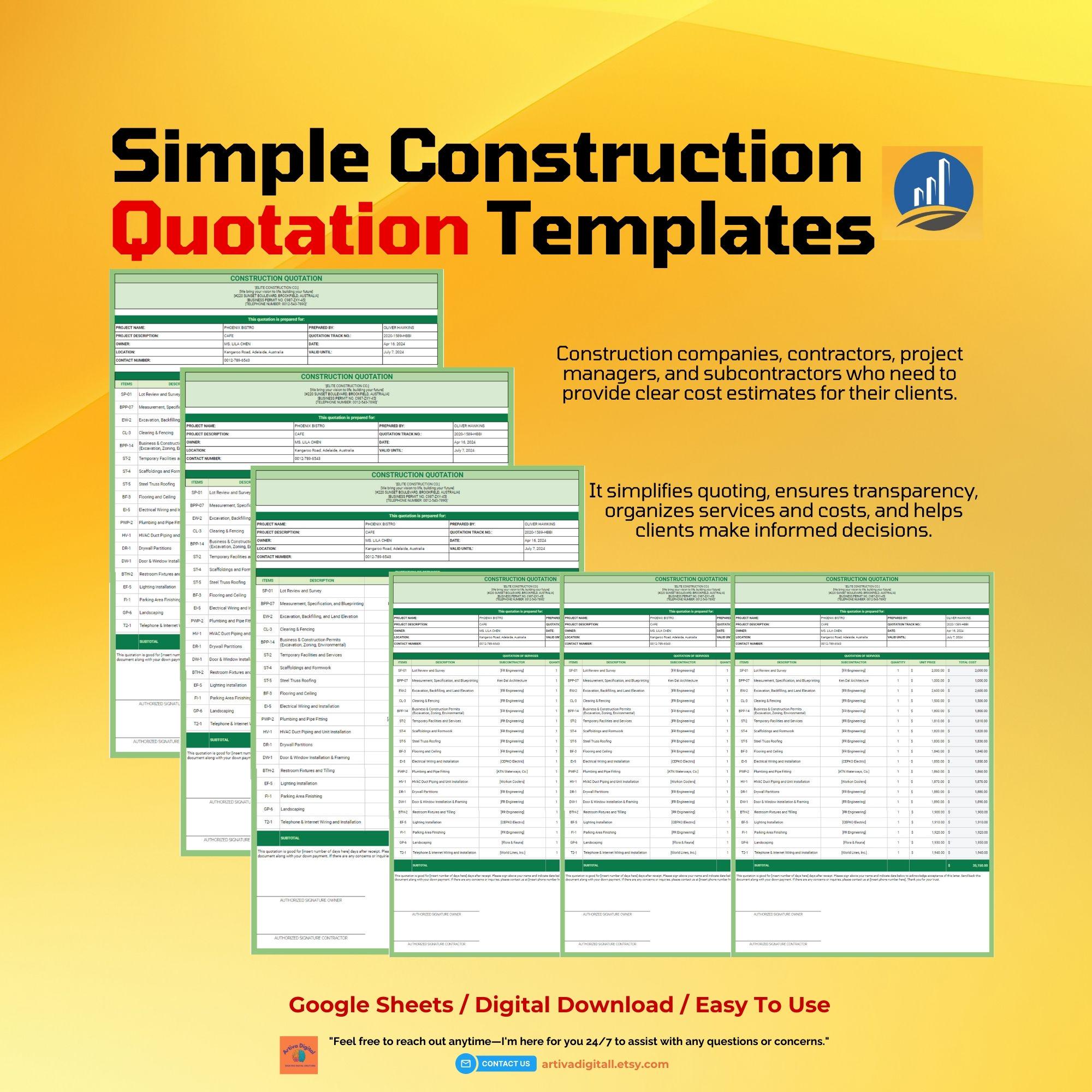 Simple Construction Quotation Templates, Create Accurate Quotes ...