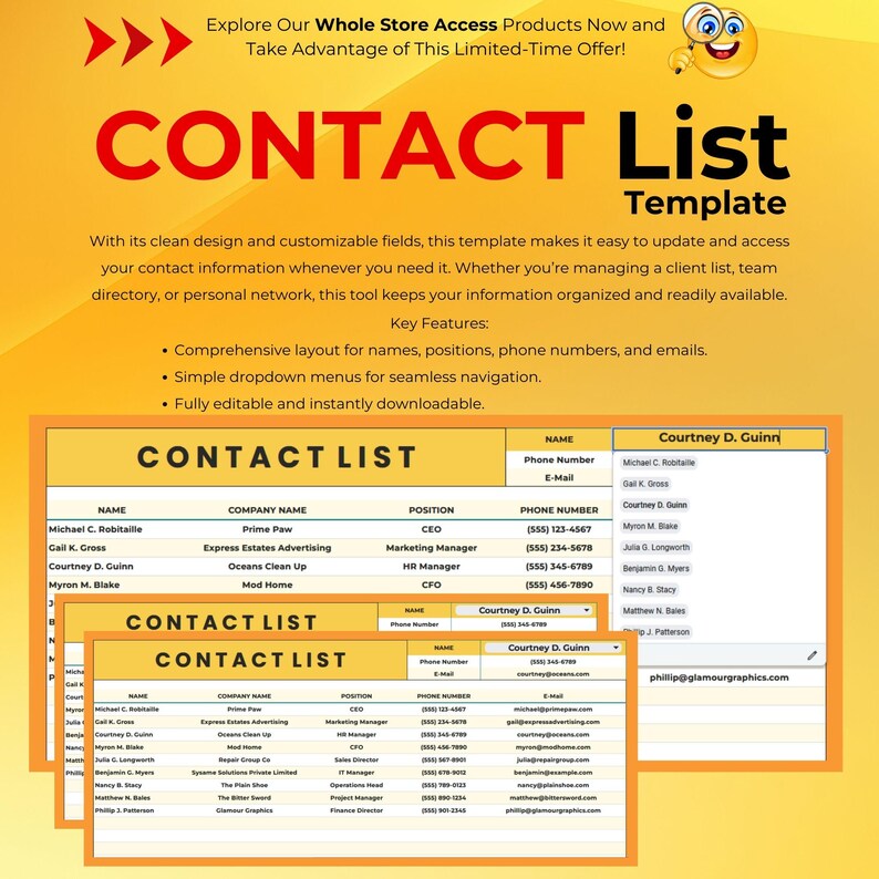 Contact List Template, Google Sheets Address Tracker, Editable Contact ...