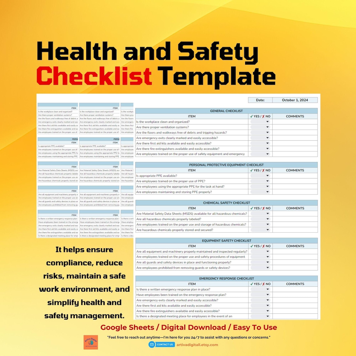Health and Safety Checklist Template, Google Sheets for Workplace Safety, Compliance, Risk ...