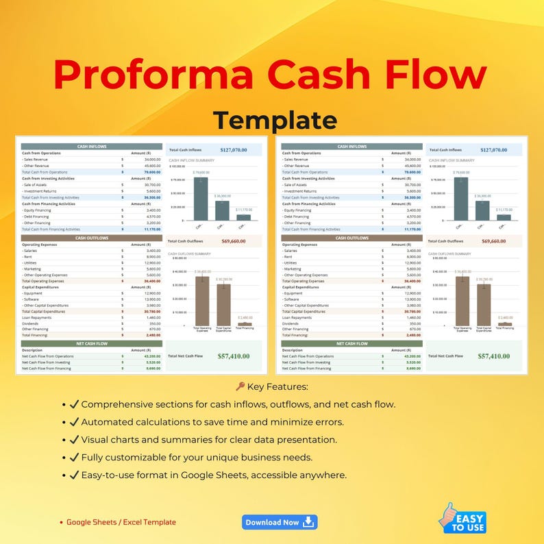 Proforma Cash Flow Template, Google Sheets Cash Inflow & Outflow ...