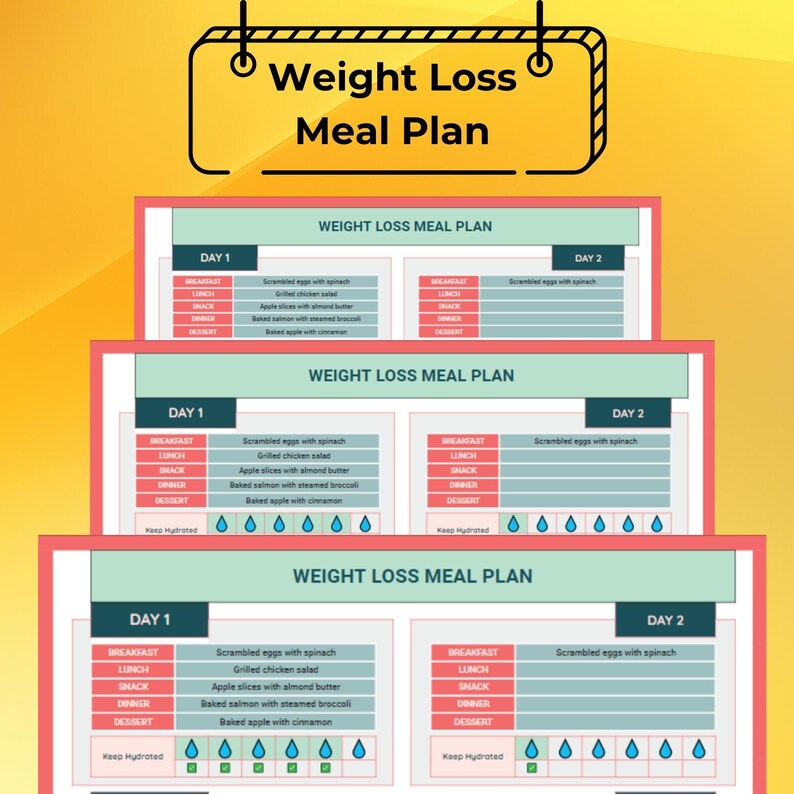 Weight Loss Meal Plan Template, Healthy Eating, Weekly Diet Planner ...