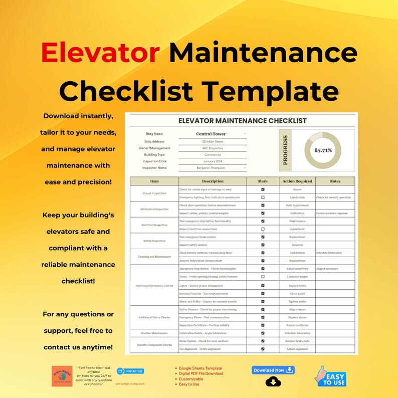 Elevator Maintenance Checklist Template, Routine Inspection List, Lift ...