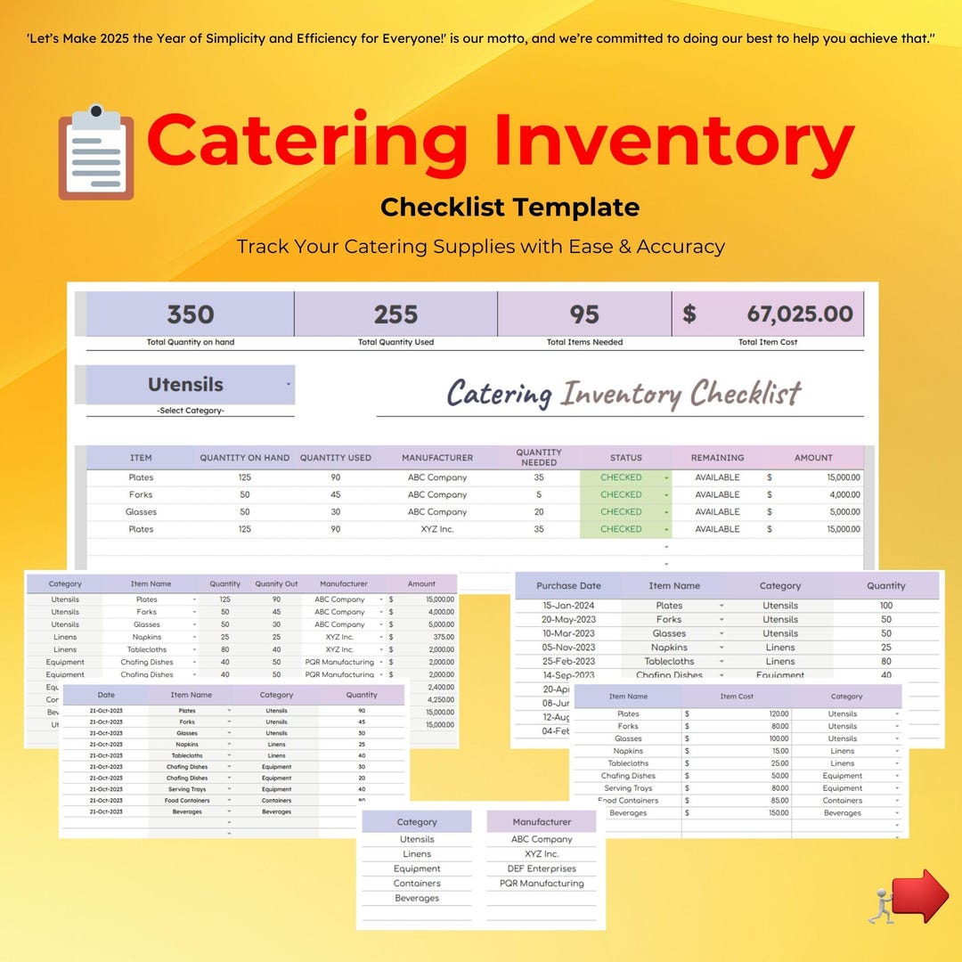 Catering Inventory Checklist Template, Event Supply Tracker, Food ...