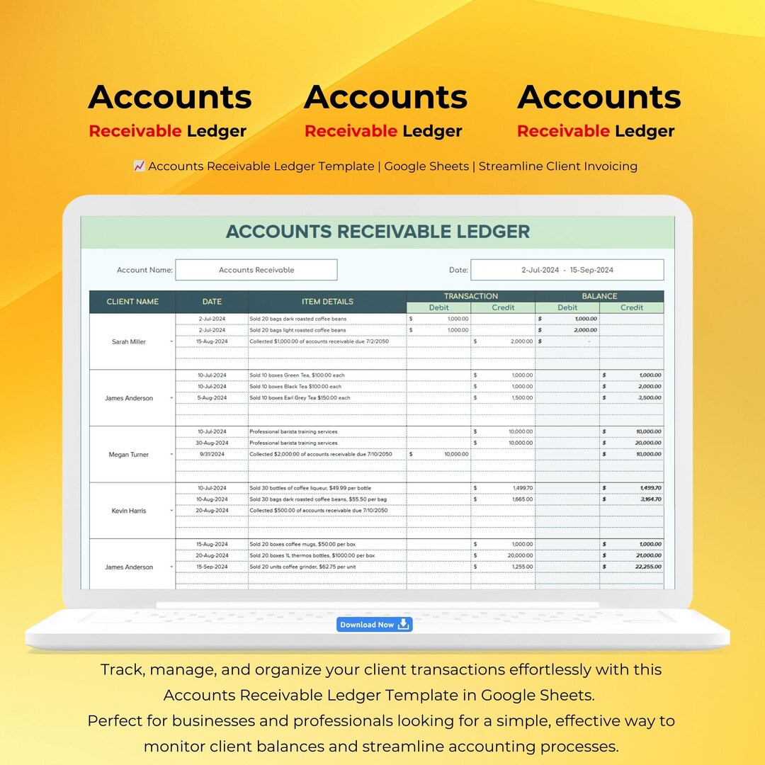 Accounts Receivable Ledger Template, Google Sheets, Customizable ...