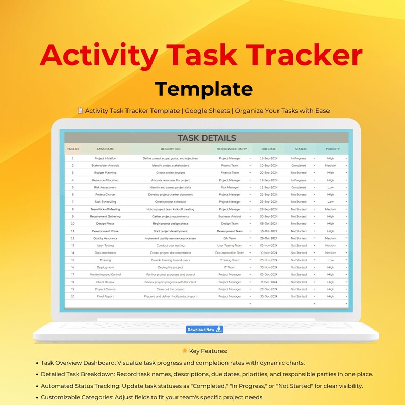Activity Task Tracker Template, Google Sheets, Project Management Tool ...
