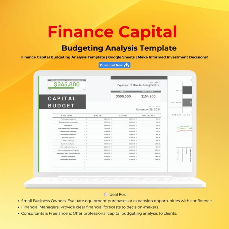 Finance Capital Budgeting Analysis , Google Sheets Editable Tool ...
