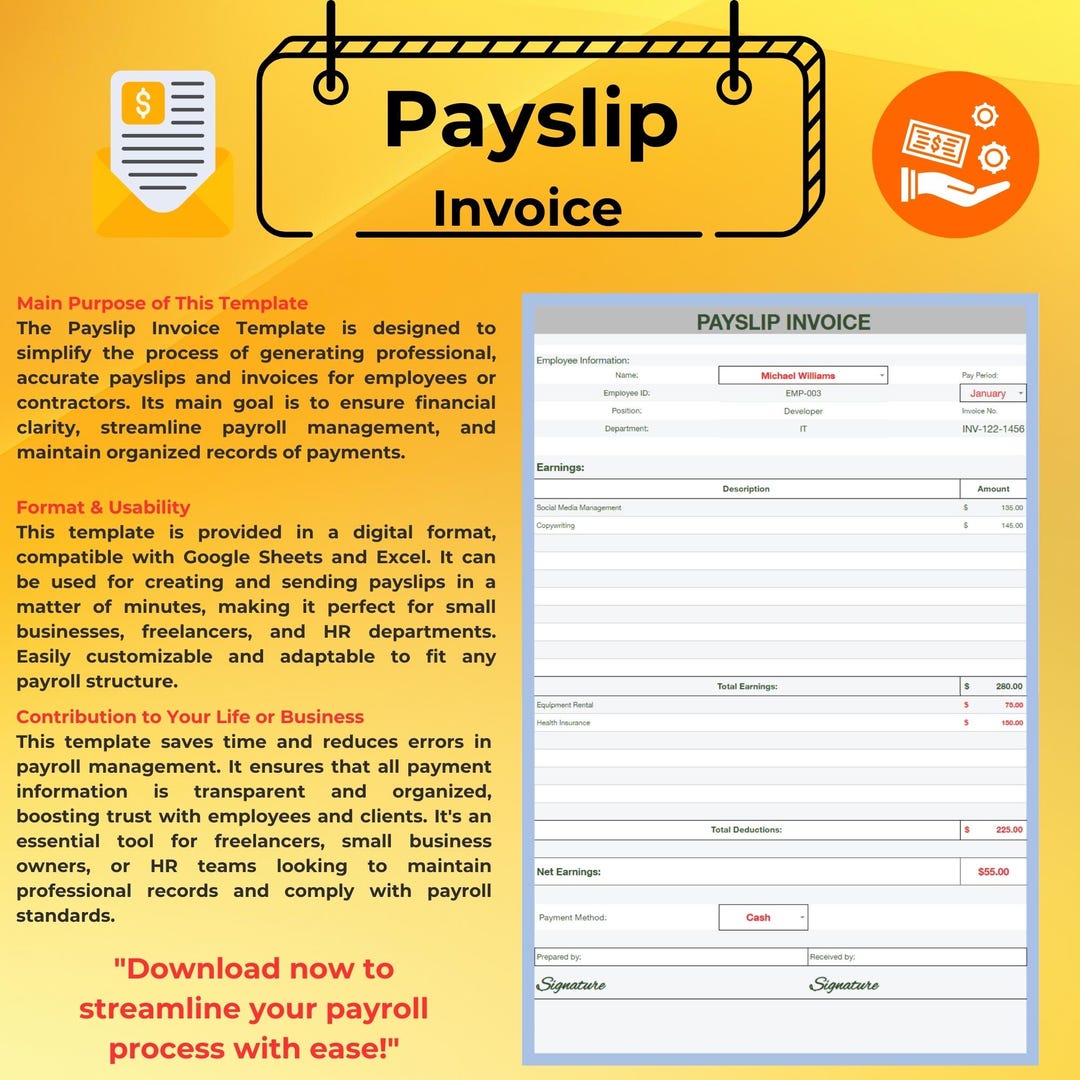 Payslip Invoice Template, Editable Payslip Format, Payroll Invoice ...