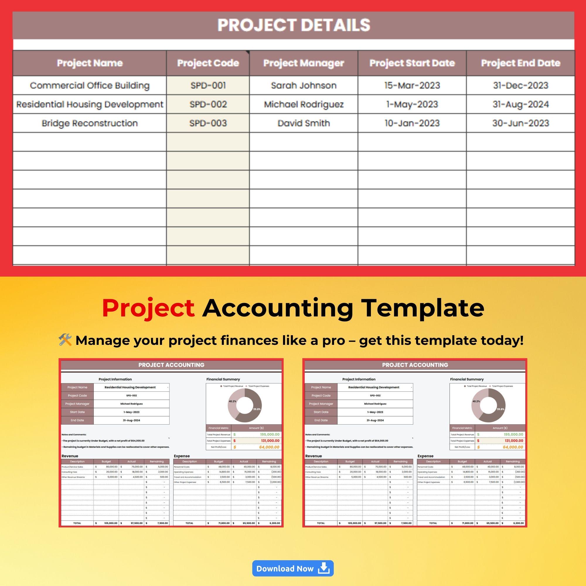 Project Accounting Template, Google Sheets Financial Tracker, Budget ...