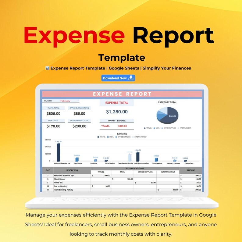 Expense Report Template, Customizable Google Sheets, Business Expense ...