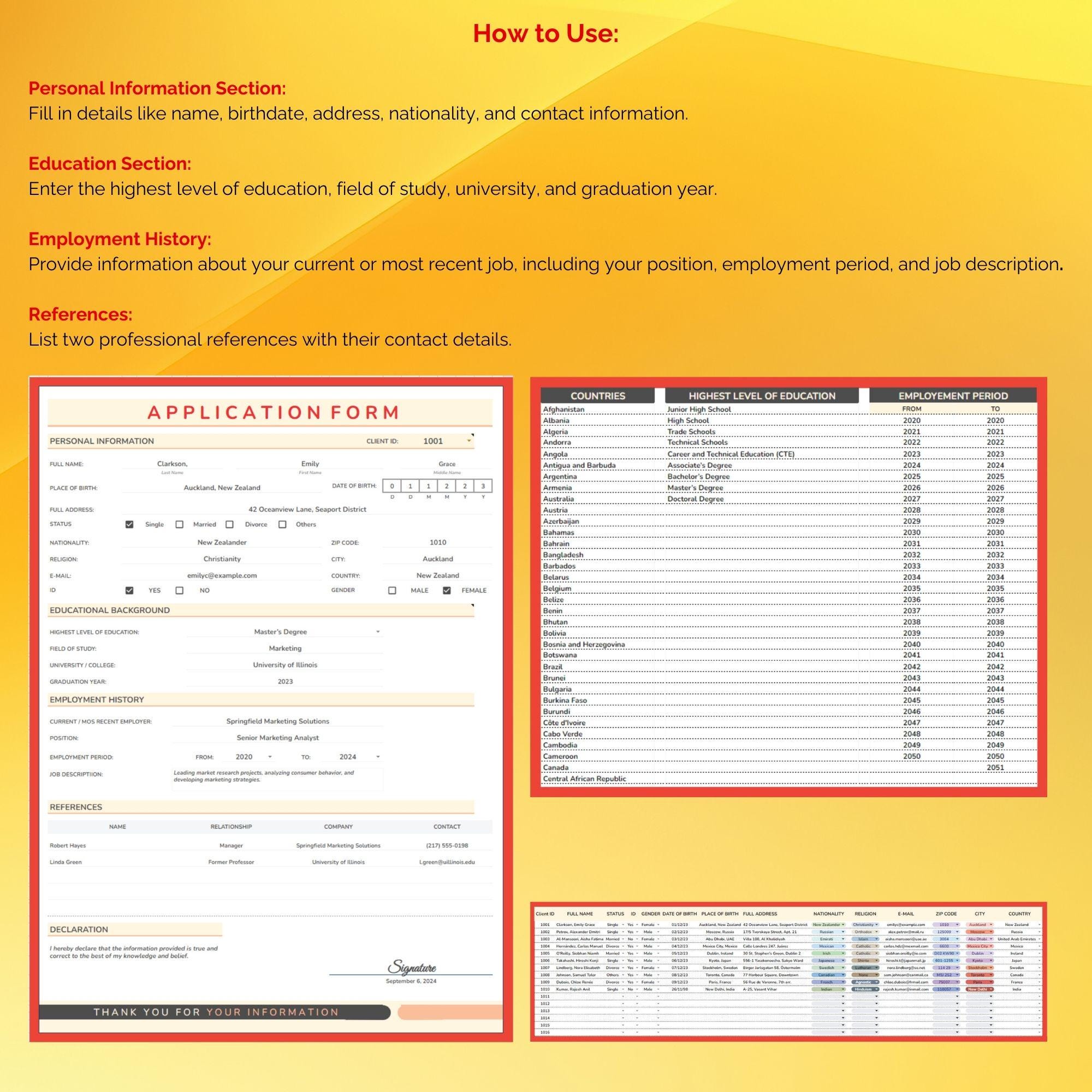 Application Form Template, Google Sheets for Job Applications, Data ...