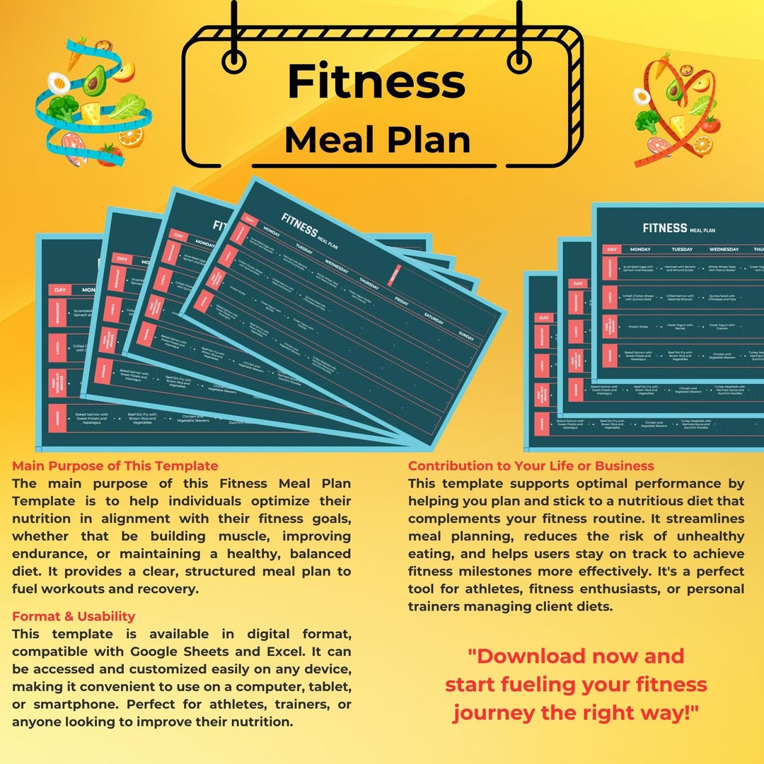 Fitness Meal Plan Template, Nutrition Tracker, Workout Meal Planner ...