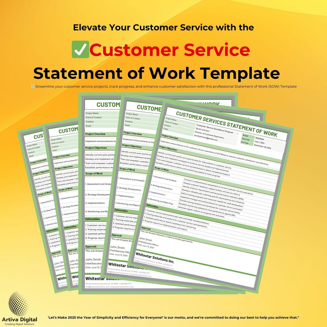 Customer Service Statement of Work Template, Editable SOW Template ...
