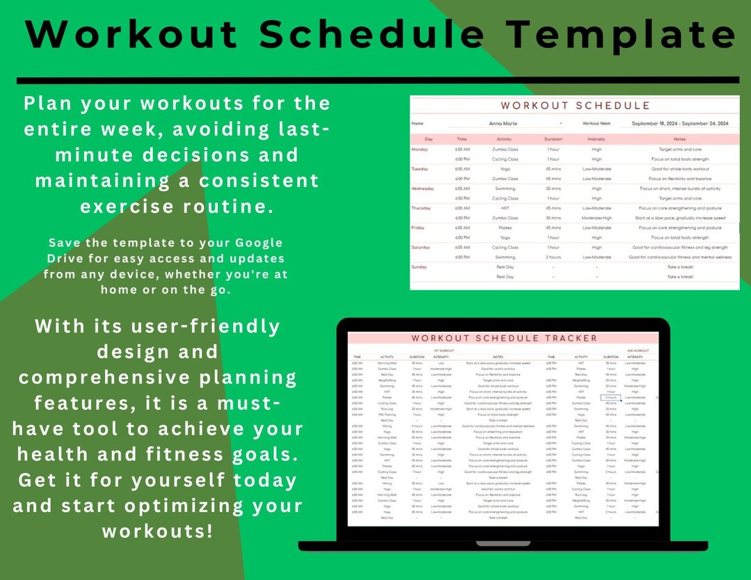 Workout Schedule Template, Google Sheets, Customizable, Easy-to-use ...