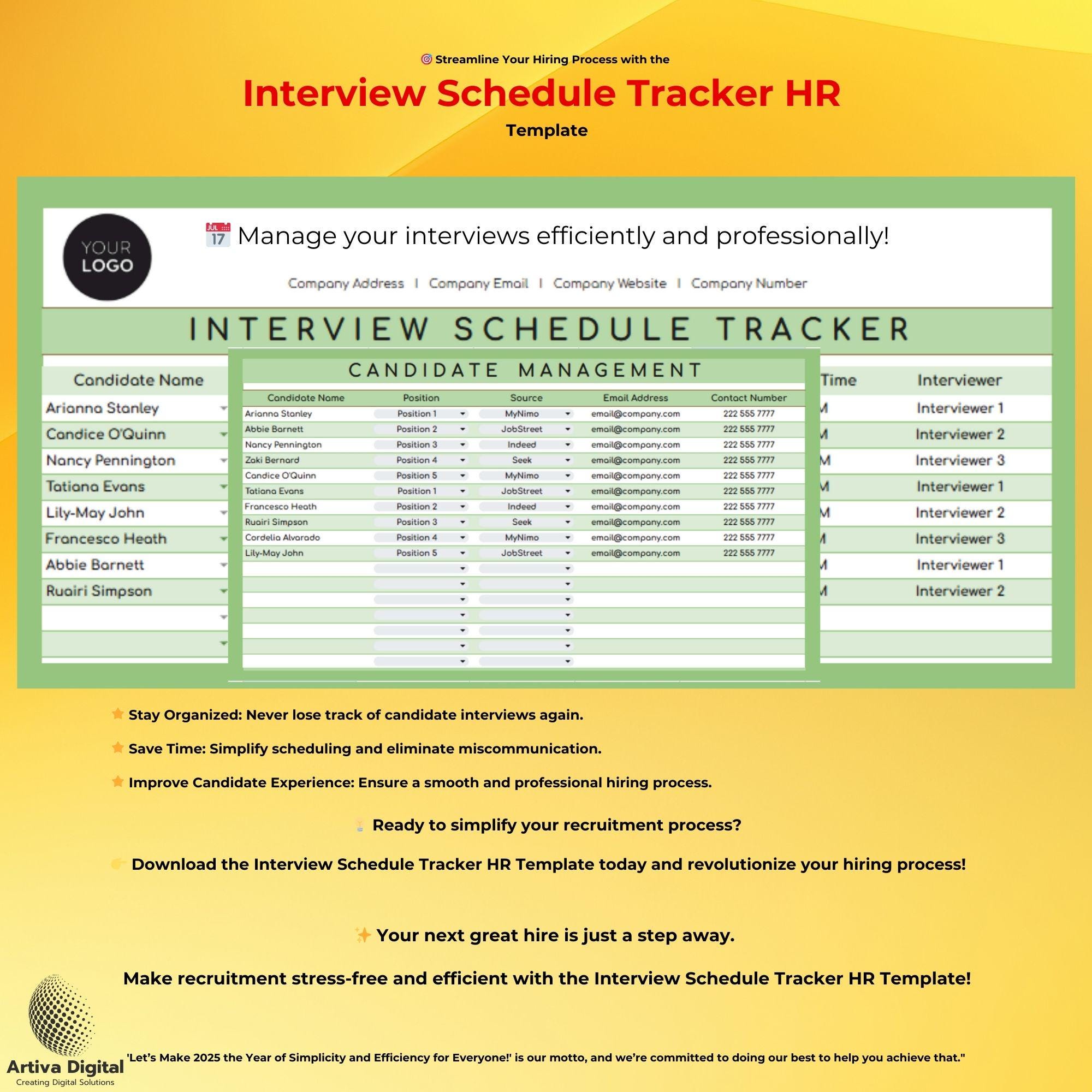 Interview Schedule Tracker HR Template, Google Sheets Template for ...