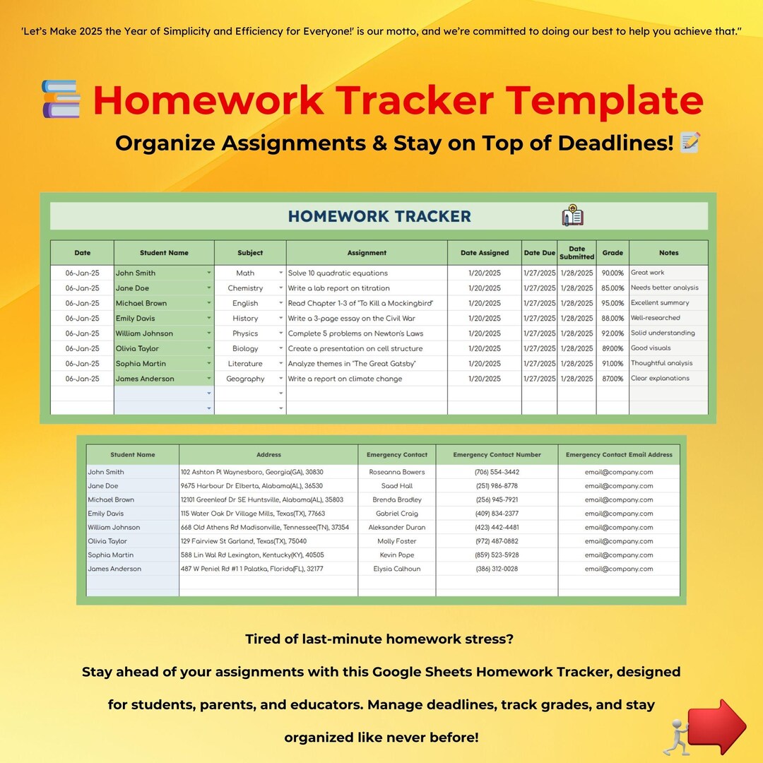 Homework Tracker Google Sheets Template, Student Planner, Study ...