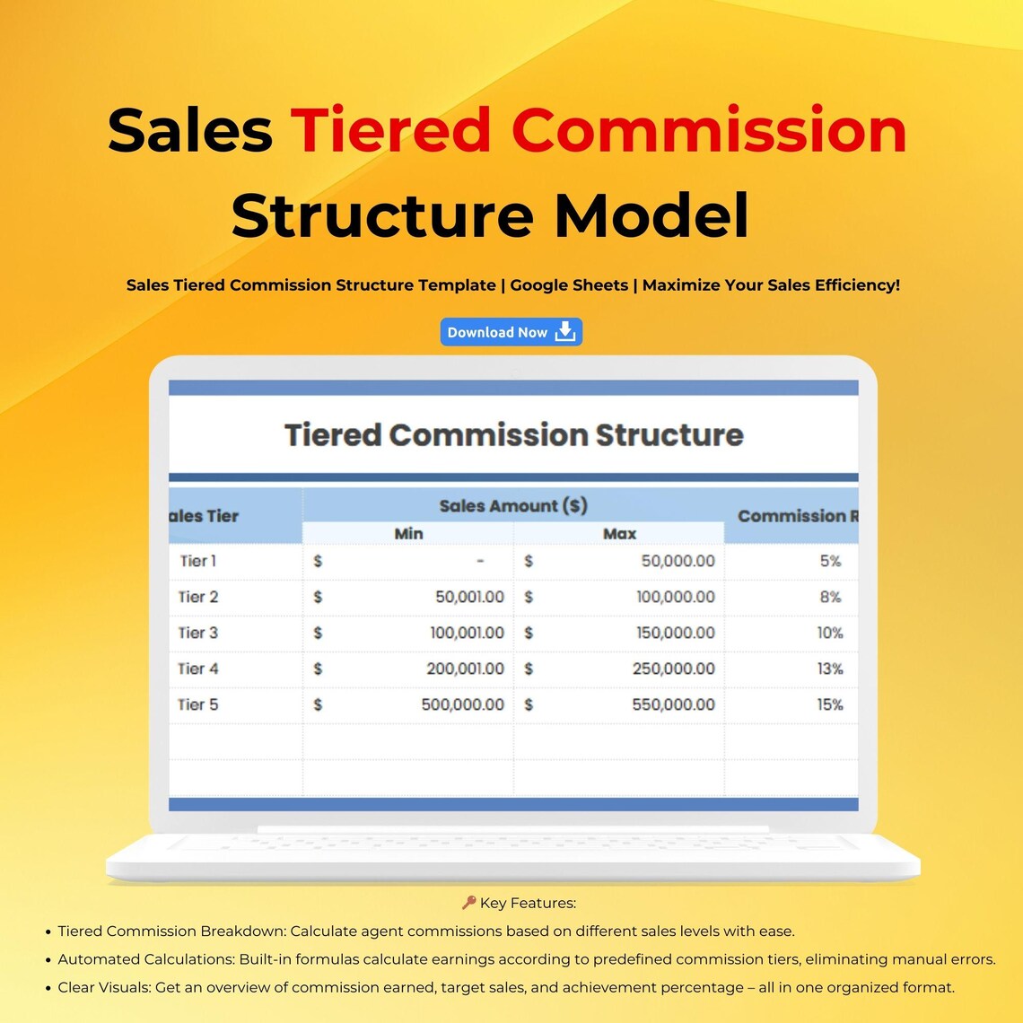 Sales Tiered Commission Structure Model Template, Google Sheets ...