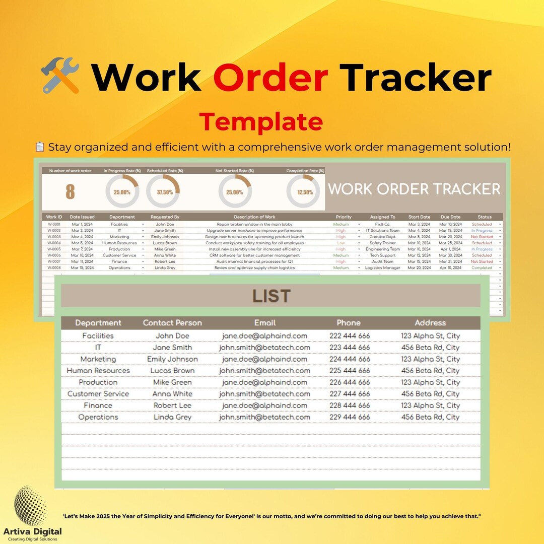 Work Order Tracker Template, Google Sheets for Job Tracking, Task ...
