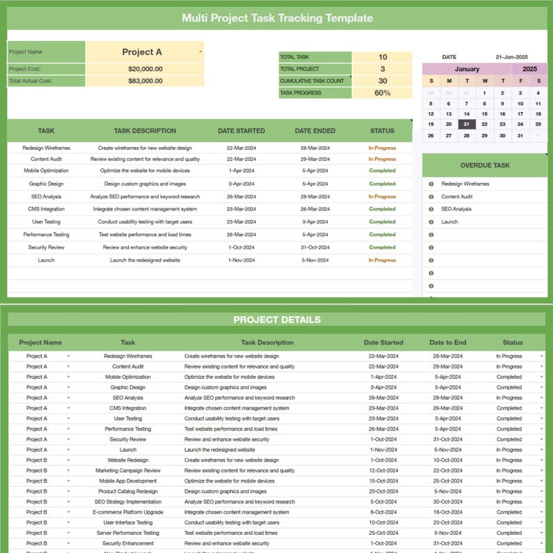 Multi Project Task Tracking Template, Google Sheets for Managing Tasks ...