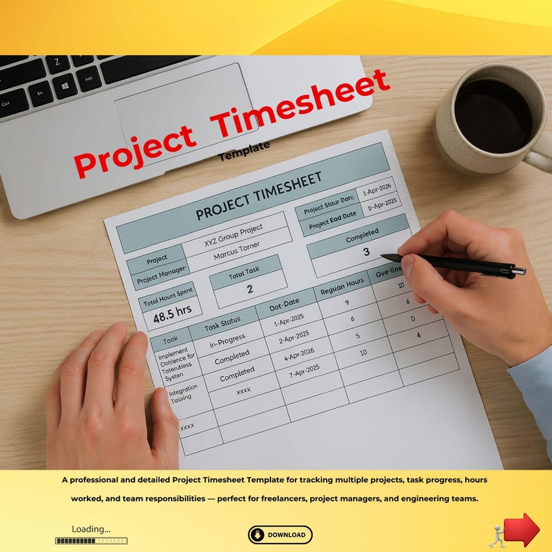 Project Timesheet Template, Google Sheets Time Tracker, Editable Work ...