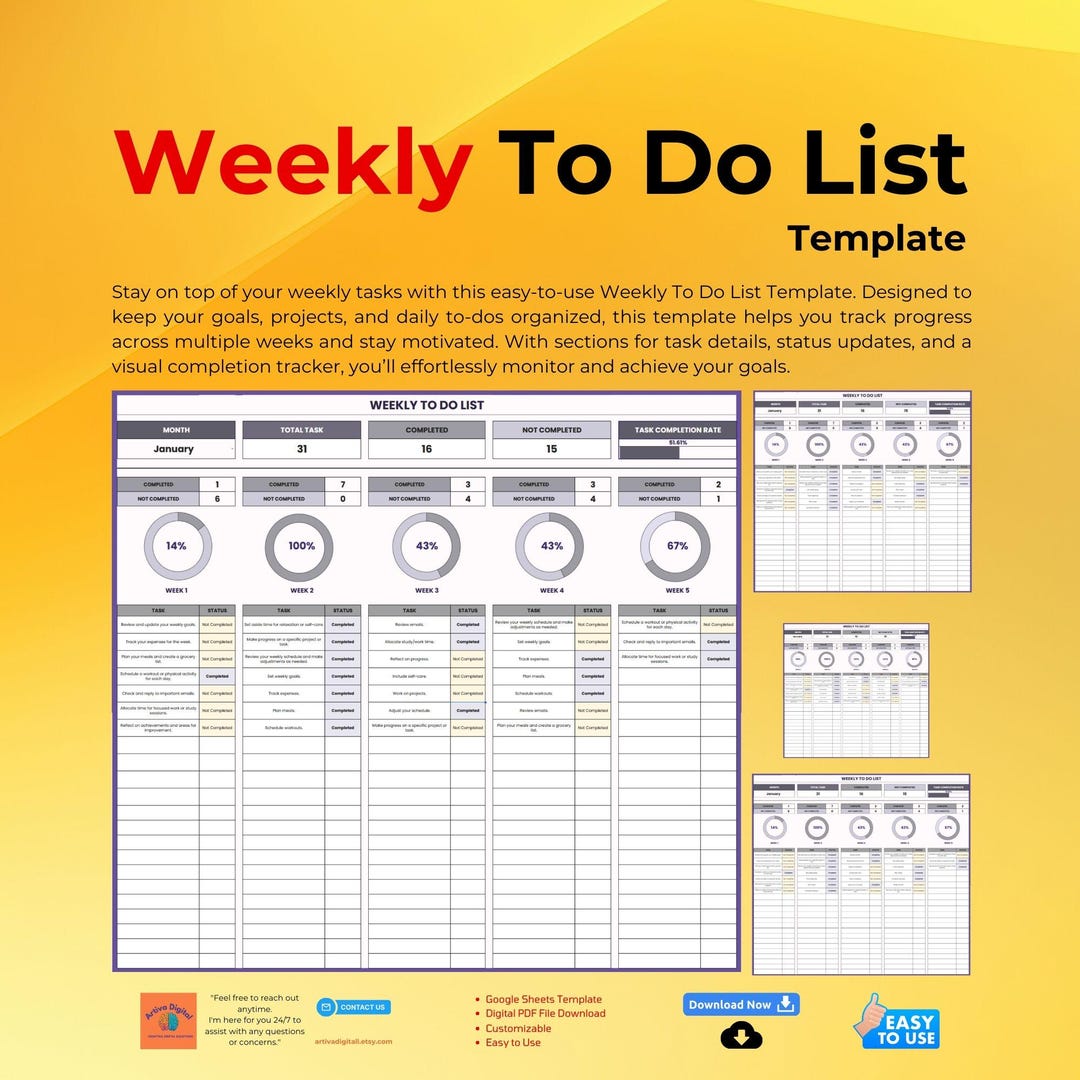 Weekly to Do List Template, Task Organizer, Productivity Planner, Daily ...