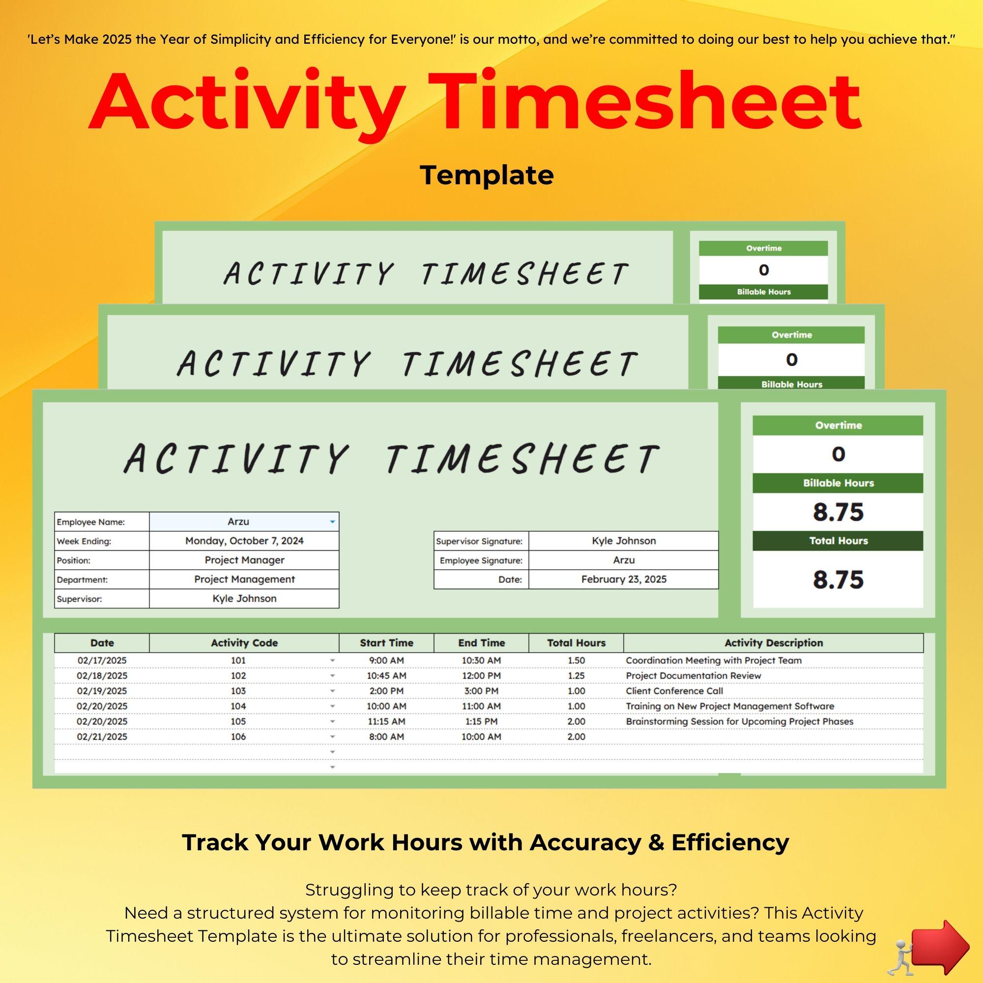 Activity Timesheet Template, Google Sheets, Track Work Hours, Employee ...
