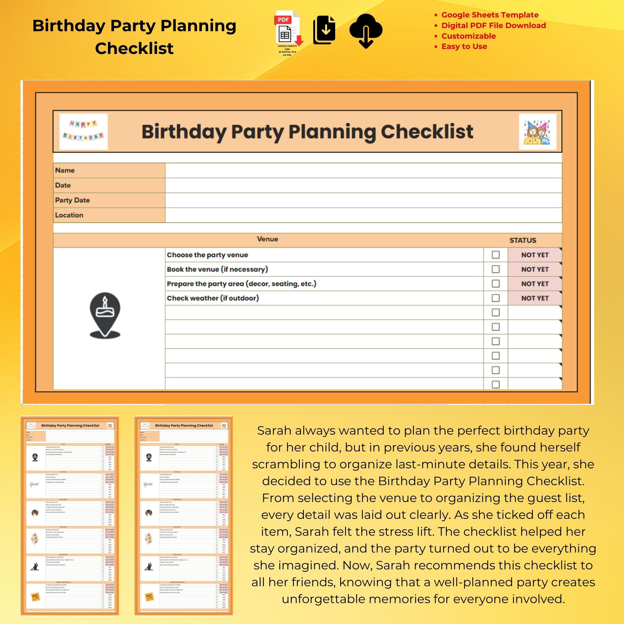 Birthday Party Planning Checklist, Event Planner, Editable Party ...