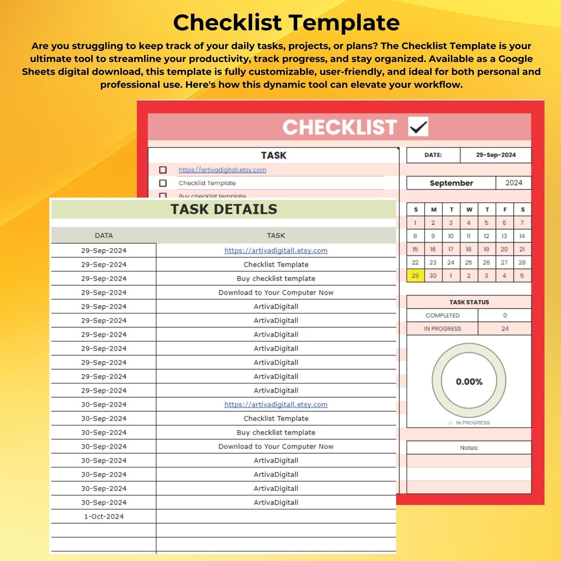 Checklist Template, Easy-to-use Task Tracker, Project Planning ...