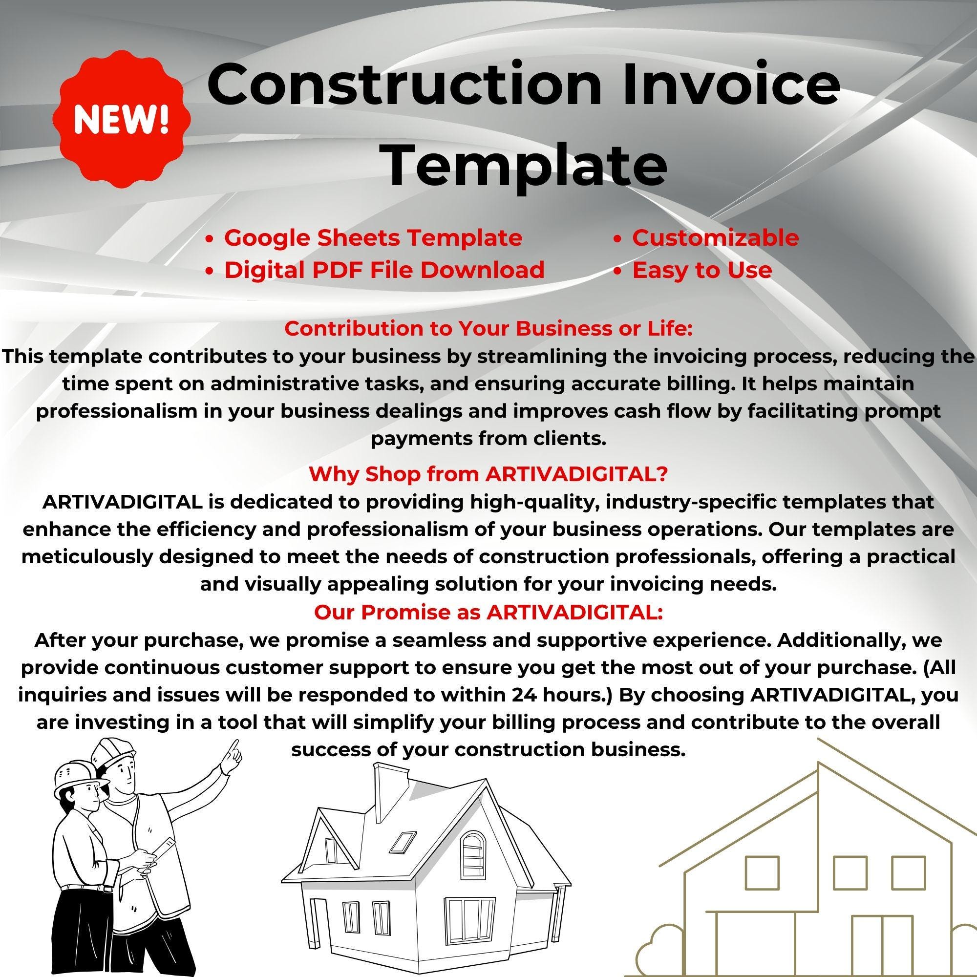 Construction Invoice Template, Service Billing, Project Cost Tracking ...