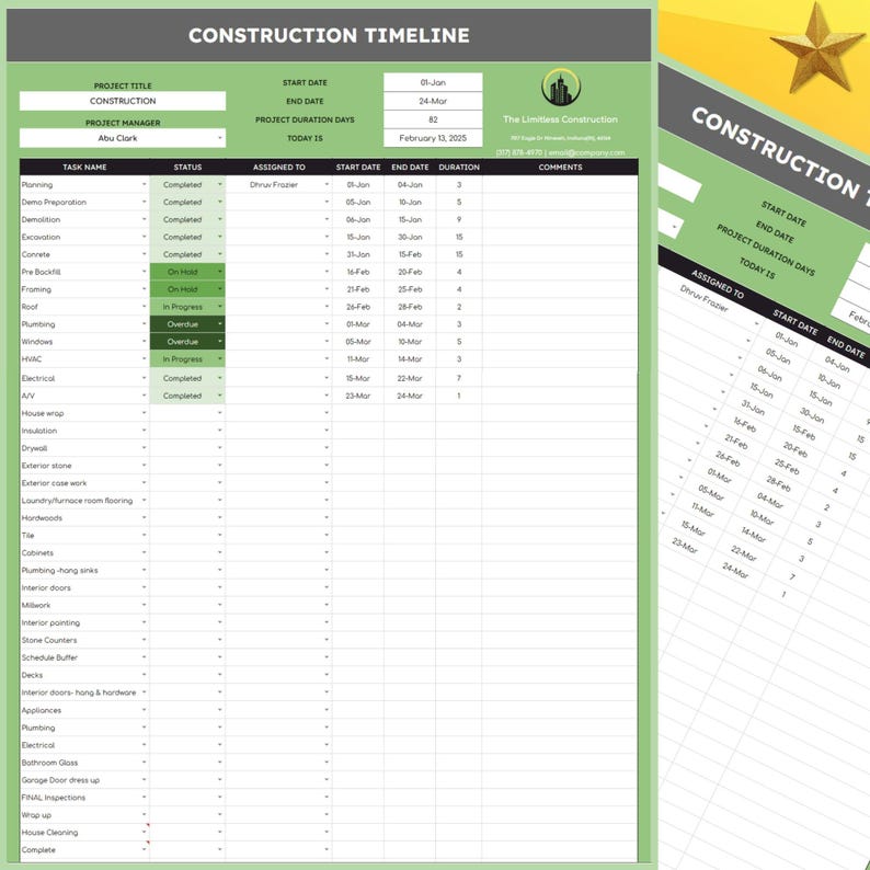 Construction Timeline Template, Google Sheets Project Schedule, Gantt ...