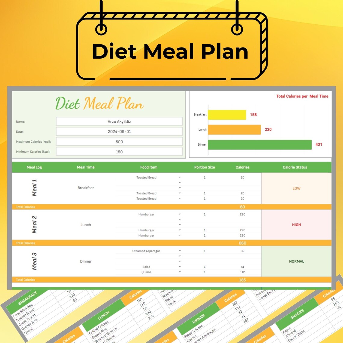 Diet Meal Plan Template, Nutrition Tracker, Customizable Meal Planner ...