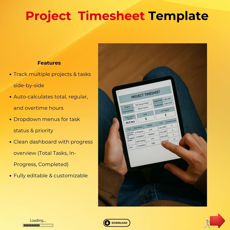 Project Timesheet Template, Google Sheets Time Tracker, Editable Work ...
