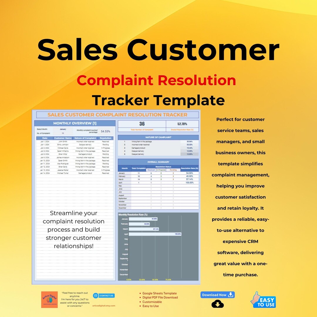 Sales Customer Complaint Resolution Tracker, Service Tracker, Customer ...